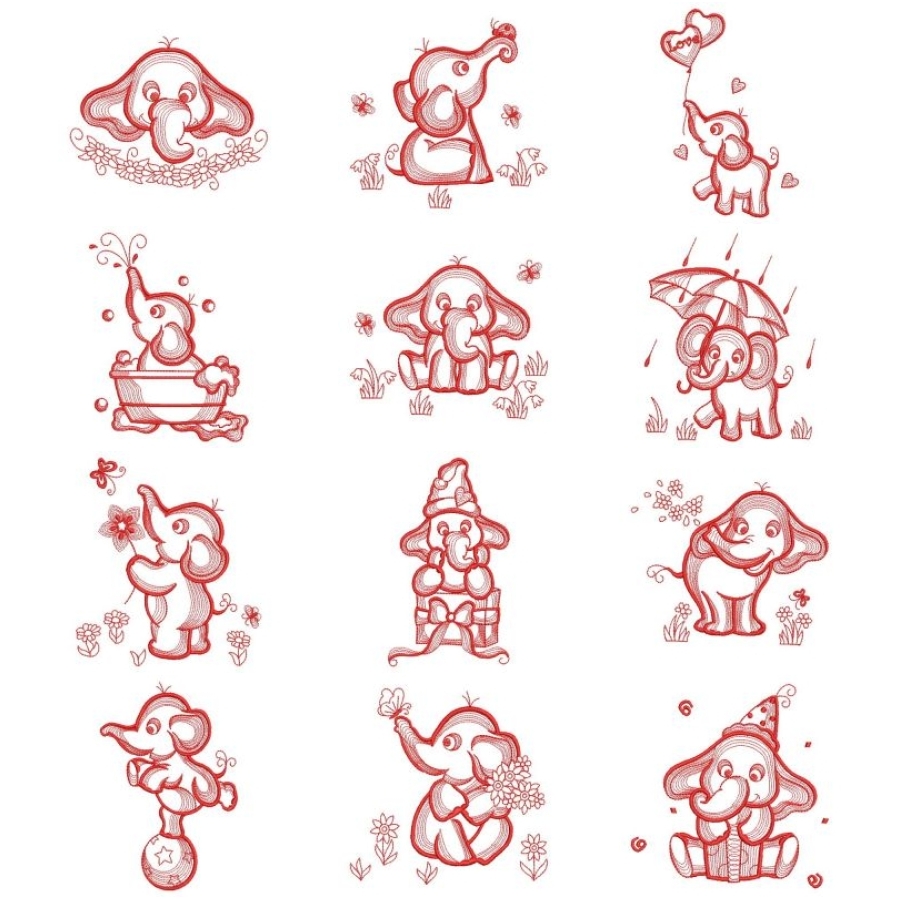 Redwork Baby Elephants | OregonPatchWorks