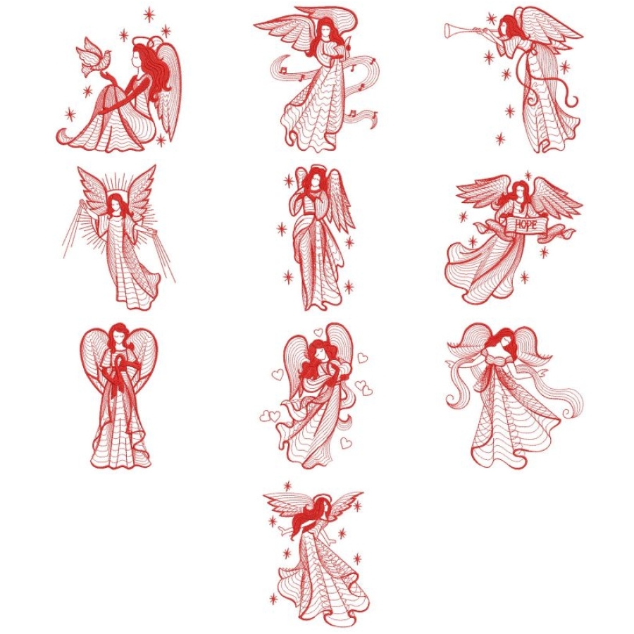 Redwork Rippled Angels | OregonPatchWorks