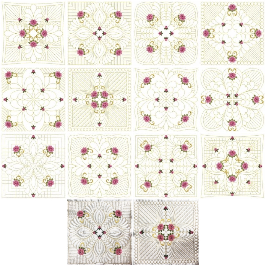 Trapunto Feather Rose Quilt | OregonPatchWorks