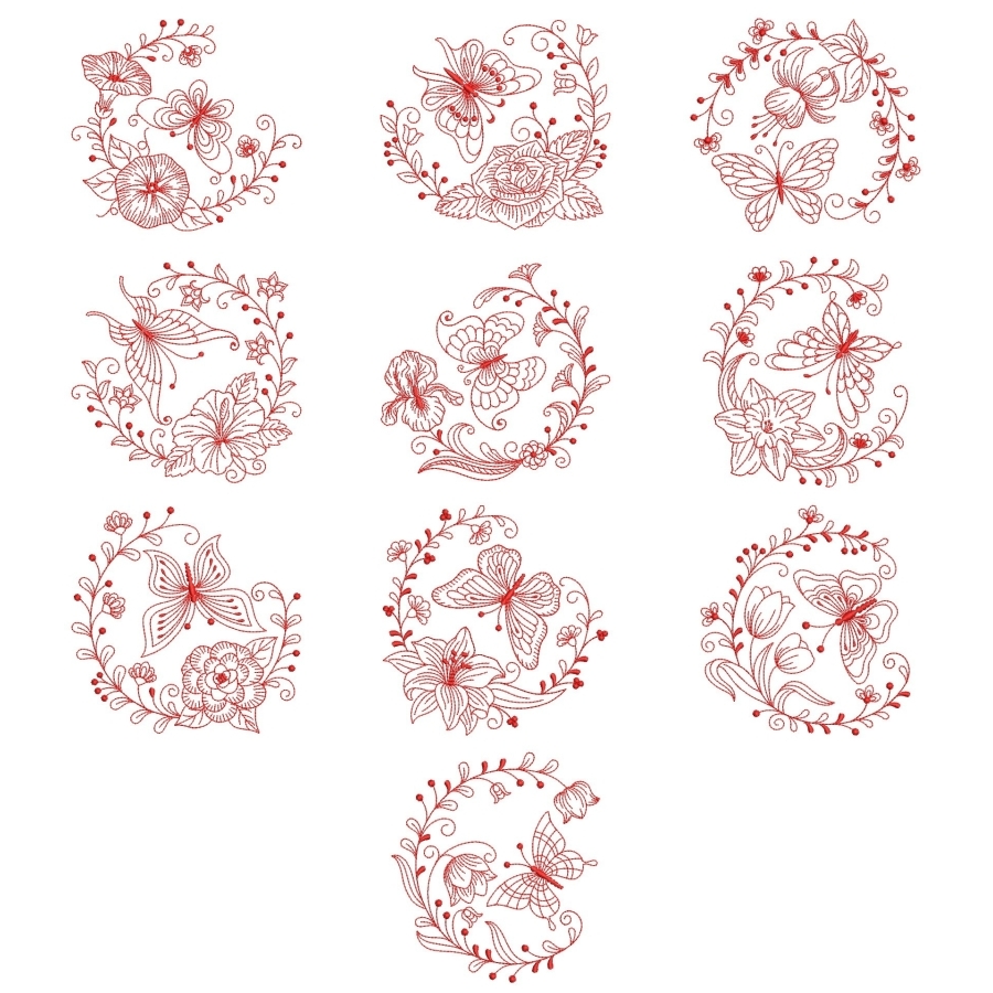 Redwork Flowers and Butterfly | OregonPatchWorks