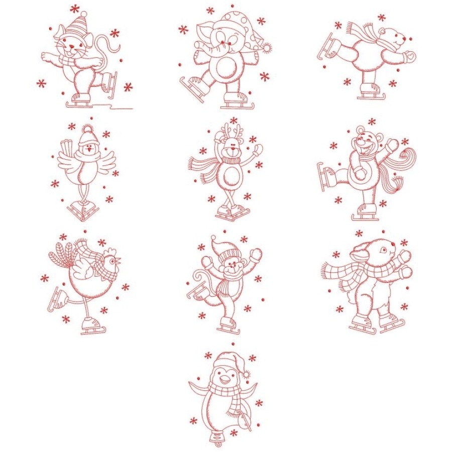 Redwork Skating Animals | OregonPatchWorks