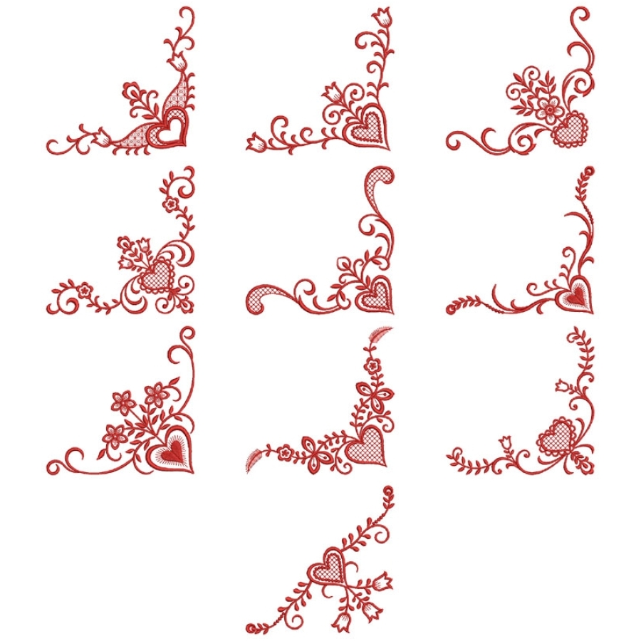 Redwork Heart Corners | OregonPatchWorks