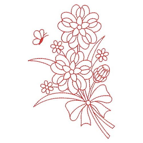 Redwork Heirloom Flower 3 | OregonPatchWorks