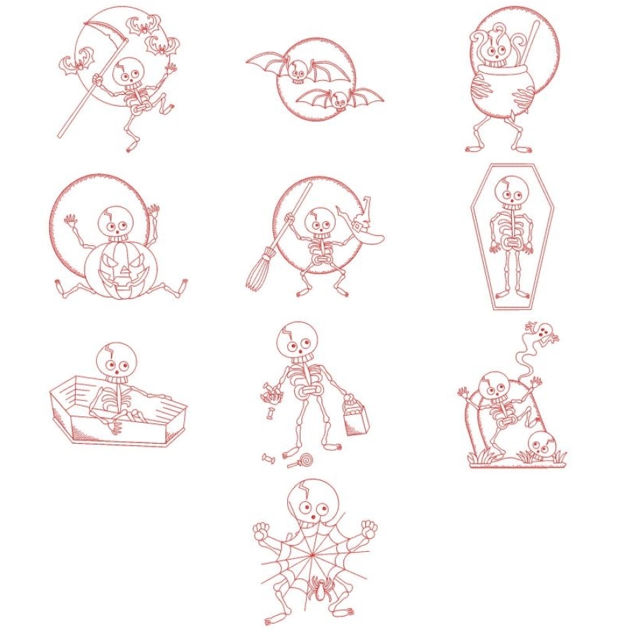 Redwork Halloween Skeleton | OregonPatchWorks