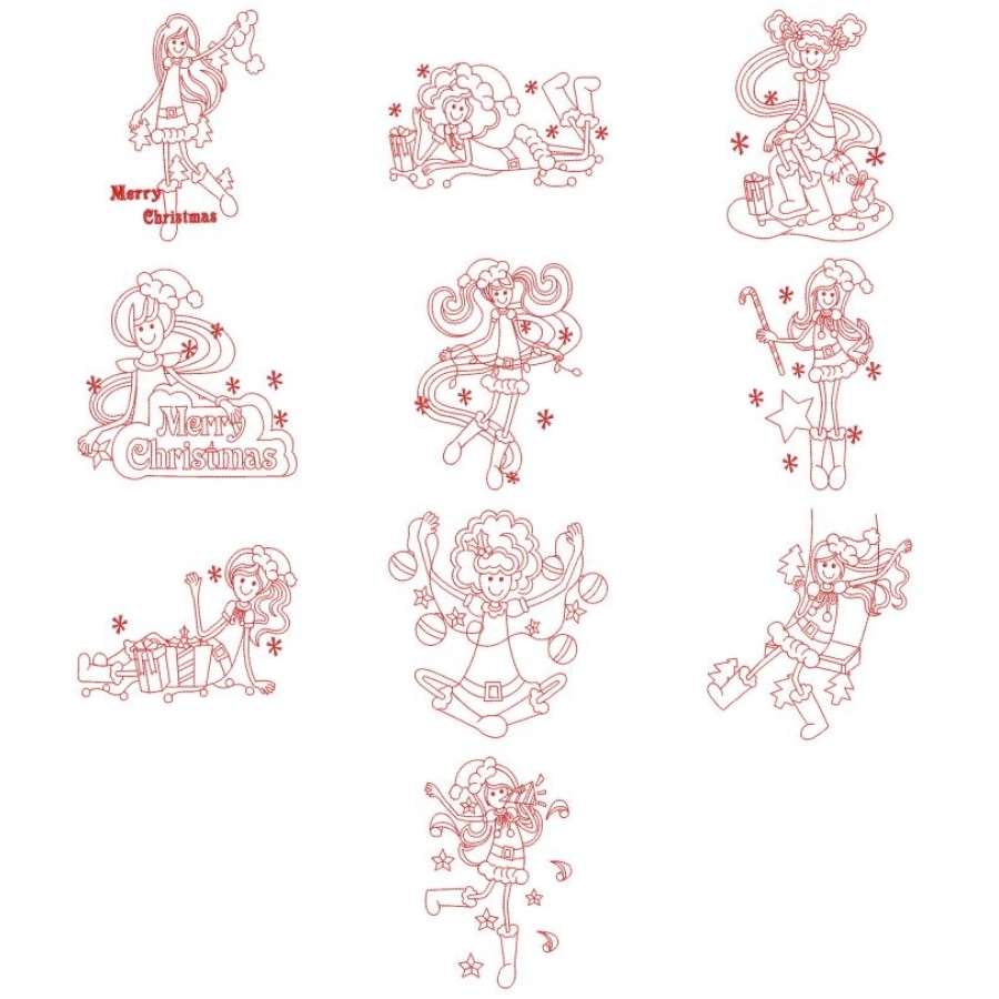 Redwork Christmas Girl 2 | OregonPatchWorks