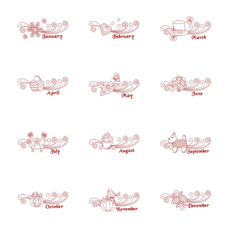 Redwork Monthly Borders | OregonPatchWorks
