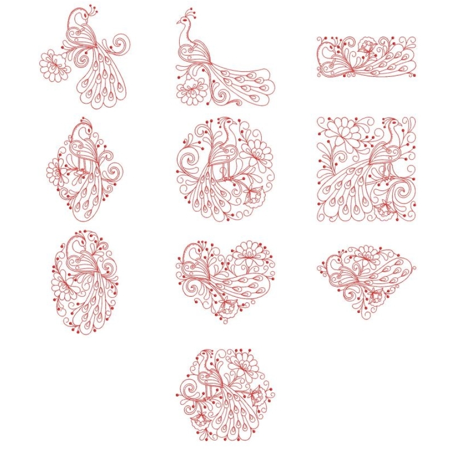 Redwork Jacobean Peacock | OregonPatchWorks