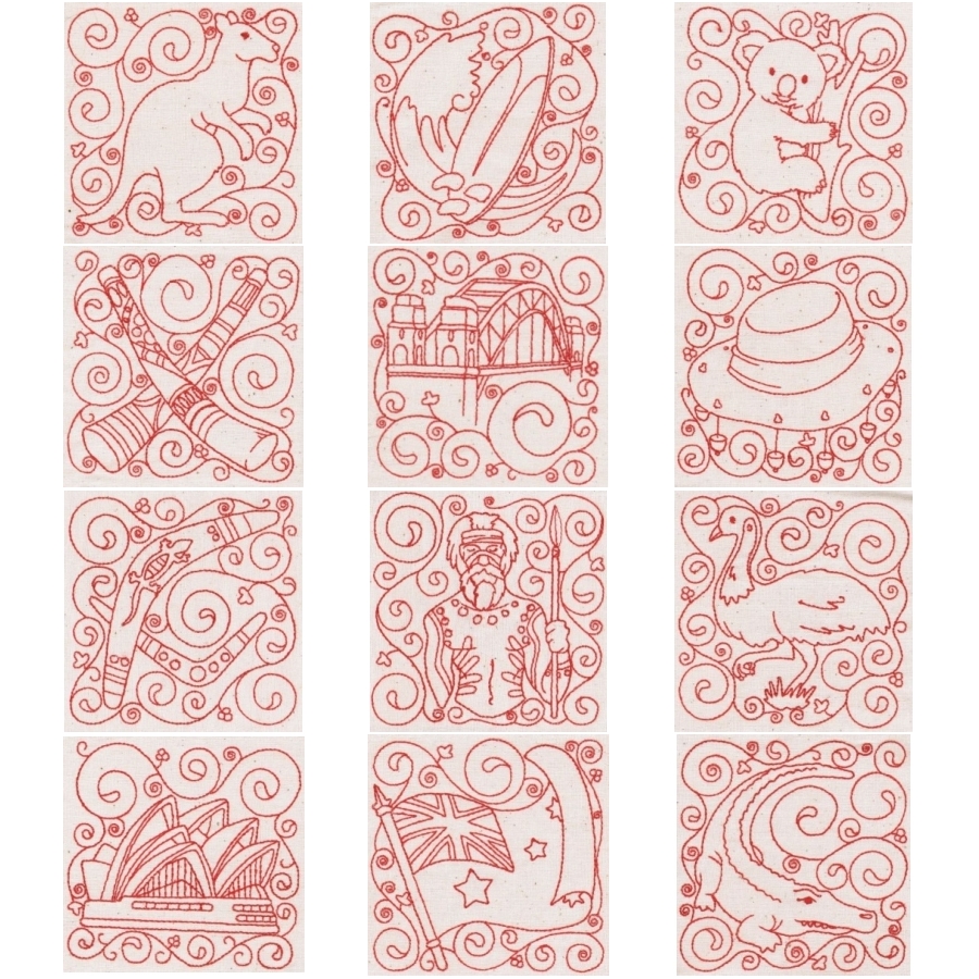 Australian Redwork Blocks | OregonPatchWorks